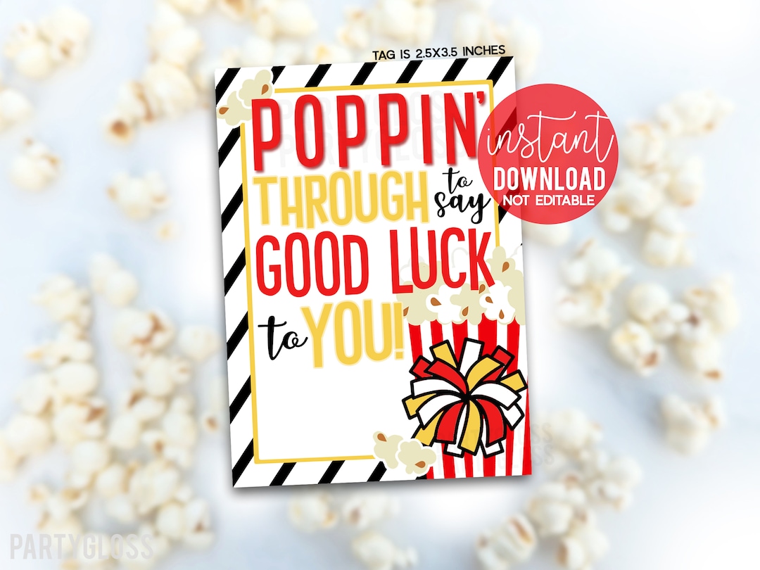 Cheer Popcorn Good Luck Printable Gift Tags, Popping Poppin Bag Snacks ...