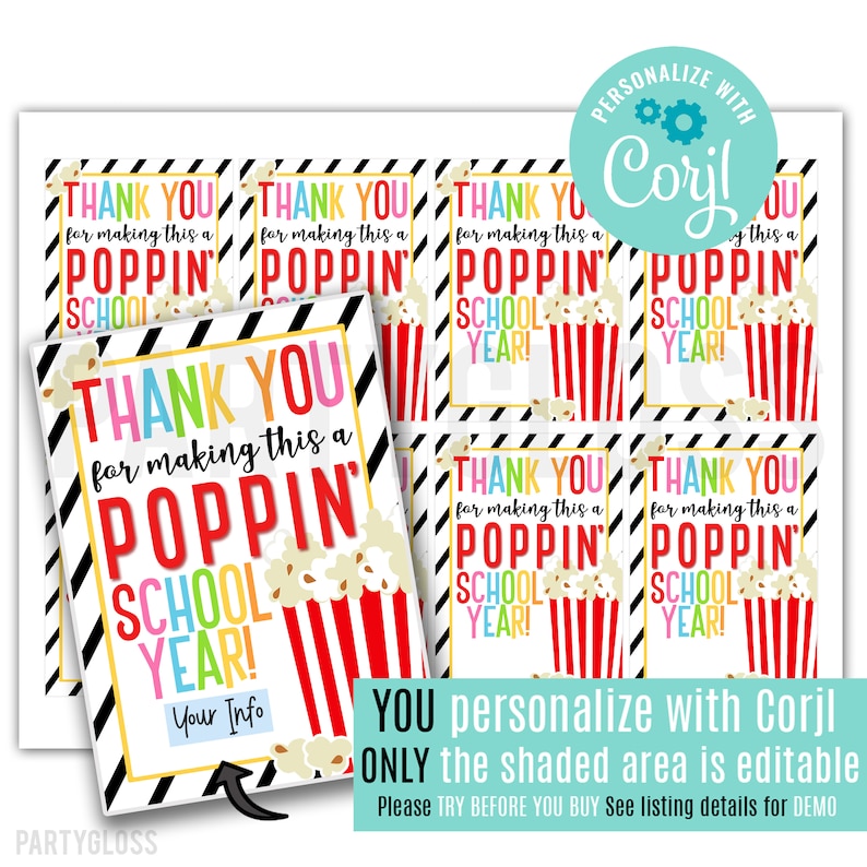 Editable End of the Year Popcorn Printable Tag Poppin' | Etsy