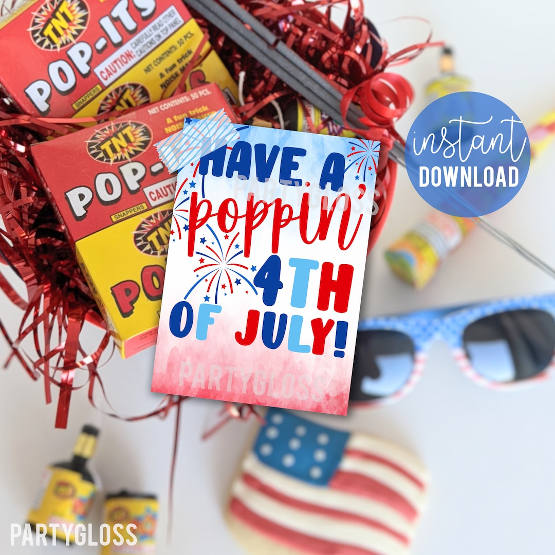 Poppin 4th of July Printable Favor Tags, Pop It Tag BBQ Party Favor Pop ...