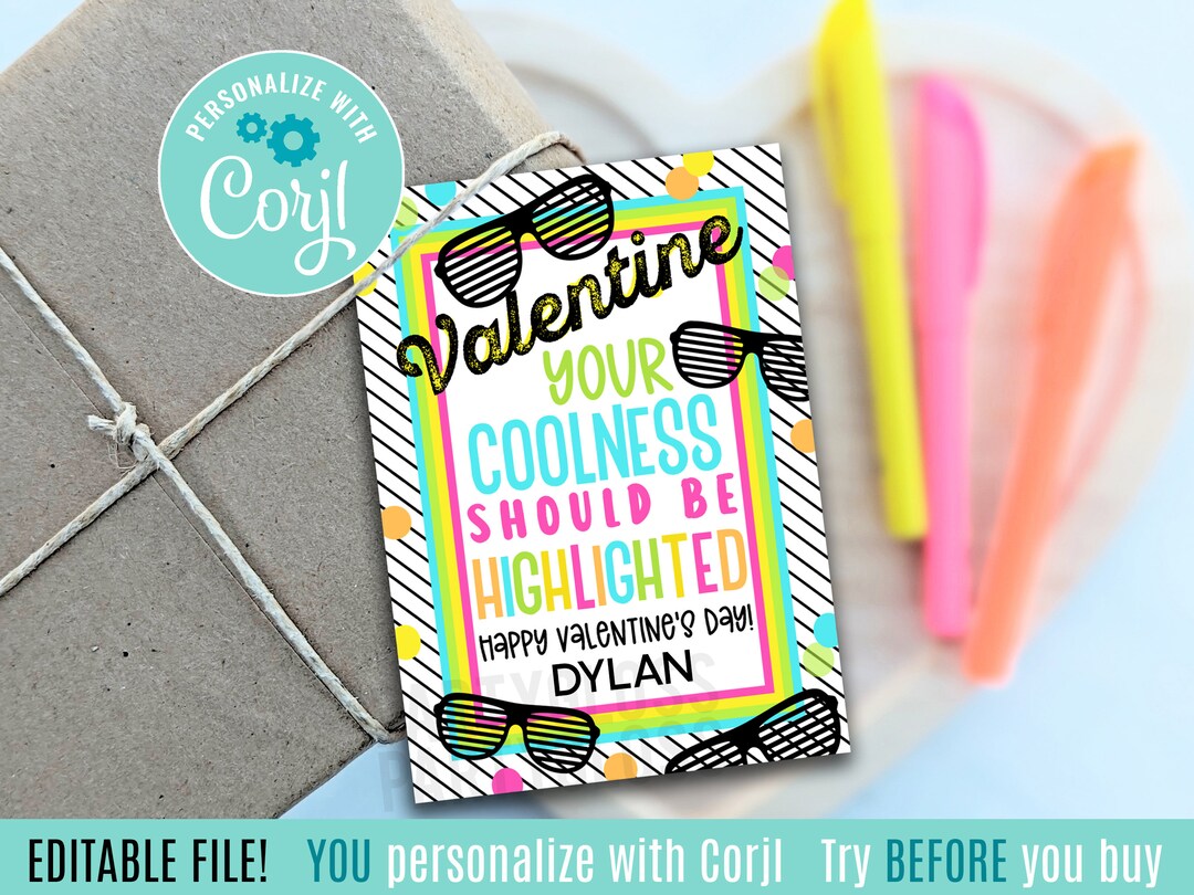 Editable Valentine's Day Printable Tags Neon Highlighter Valentine ...