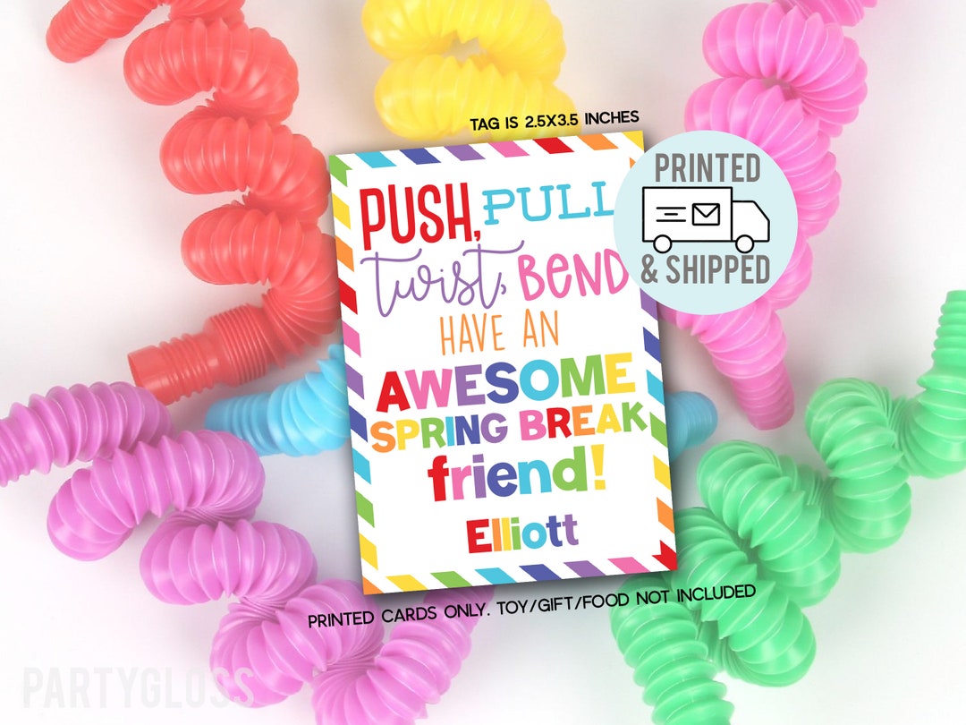 Printed and Shipped Spring Break Fidget Sensory Gift Tags, Non Food ...