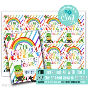 Editable Teacher St. Patrick's Day Printable Tags, Student Appreciation ...