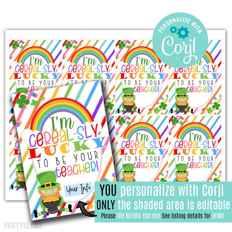 Editable Teacher St. Patrick's Day Printable Tag Student | Etsy