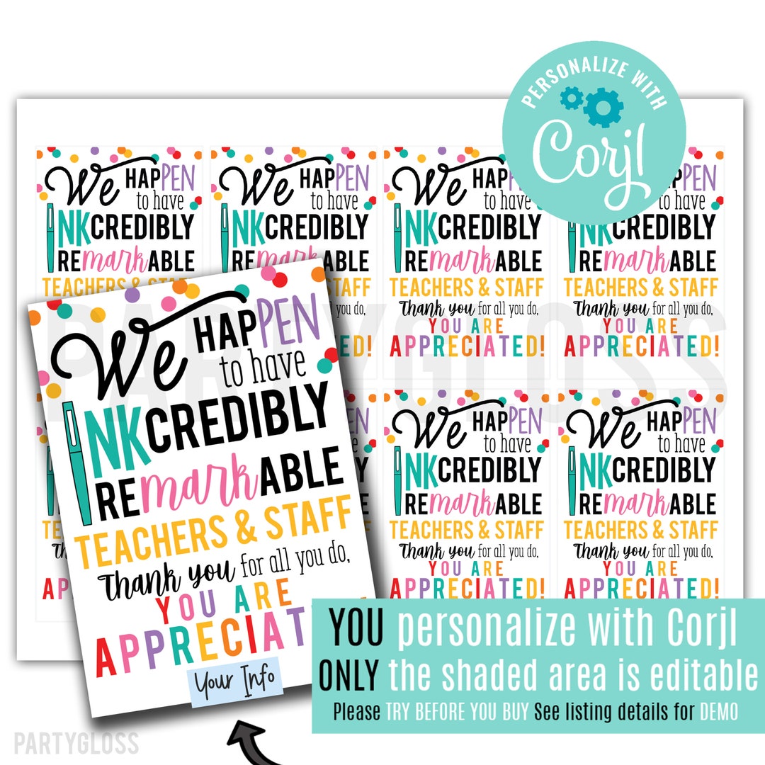 Editable Teacher Appreciation Printable Gift Tags, Inkcredibly ...