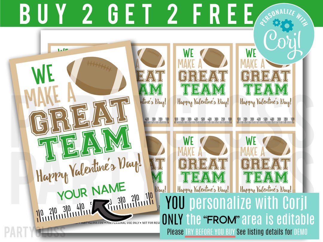 Editable Football Valentine's Day Printable Tags We Make A Great Team ...