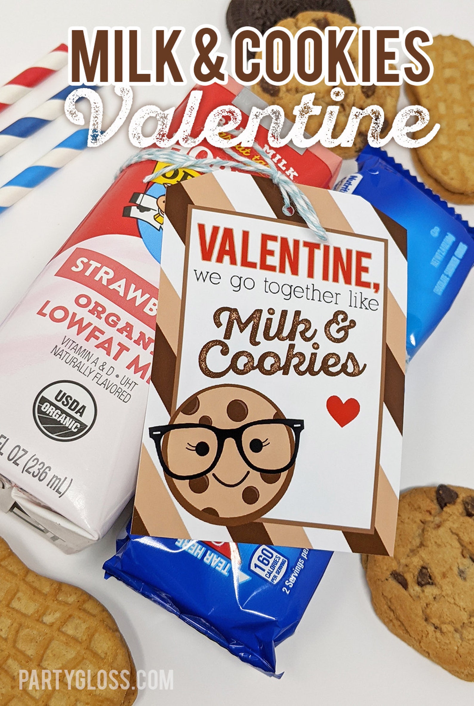 Valentine's Day Printable Cookie Tag Milk and Cookies Valentine Class ...