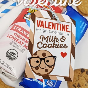 Valentine's Day Printable Cookie Tag Milk and Cookies Valentine Class ...
