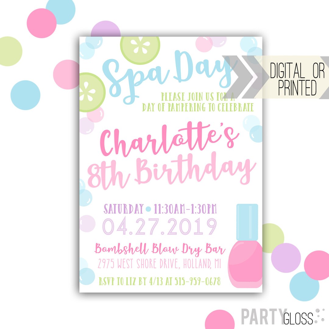 Spa Party Invitation - Digital or Printed | Spa Invite Printable | Spa ...
