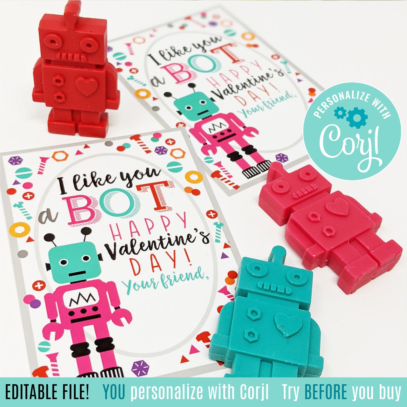 Editable Robot Girl Valentine's Day Printable Like You A | Etsy