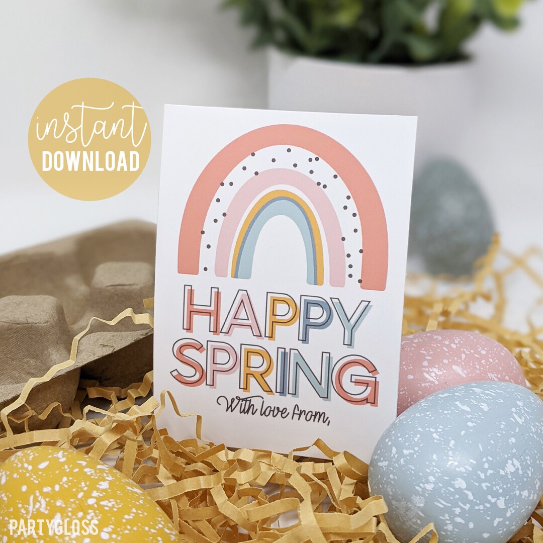 Happy Spring Printable Tags, Boho Rainbow Easter Modern Neutral Friend ...