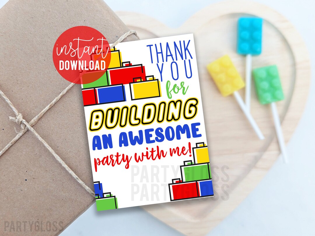 Building Brick Party Favor Printable Tags, Building Block Tag Birthday ...