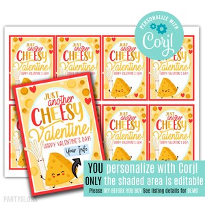 Editable Valentine's Day Printable Tag, String Cheese, Crackers, Cheesy ...
