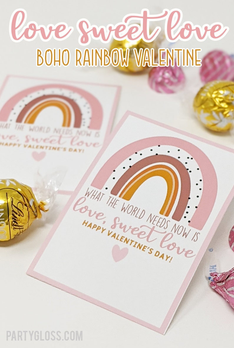 Boho Rainbow Valentine's Day Printable Tags Love Sweet - Etsy