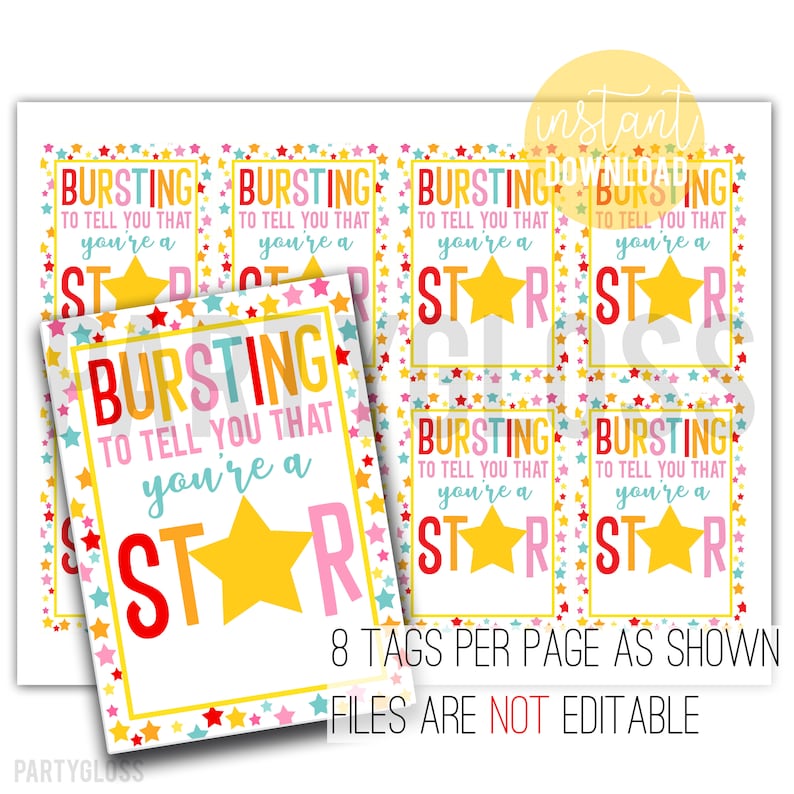 Bursting to Tell You That You're A Star Printable Gift Tags Staff ...