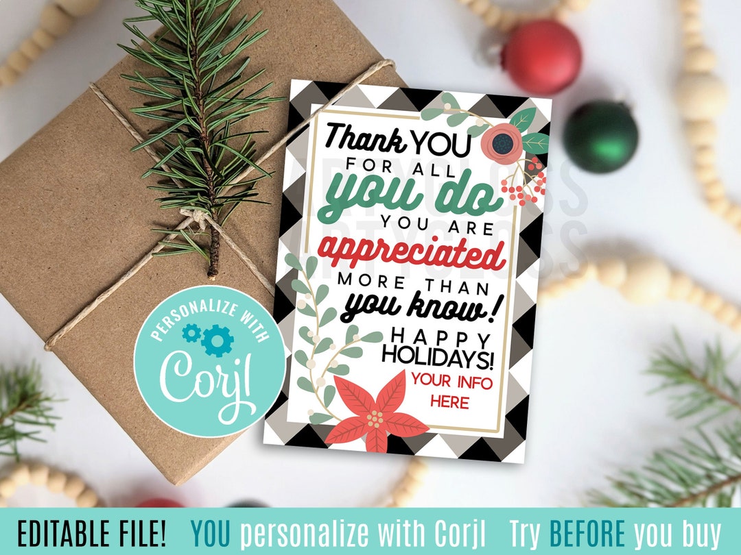Editable Christmas Thank You for All You Do Happy Holidays Appreciation ...