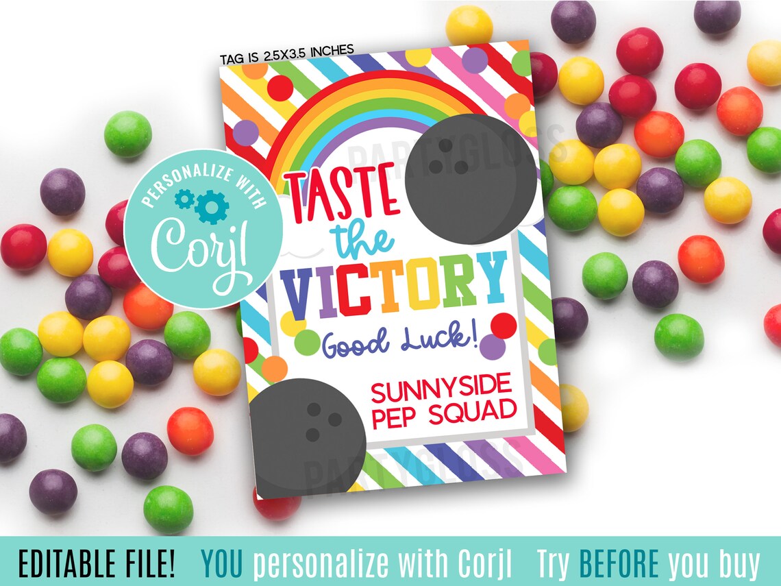 Editable Bowling Taste the Victory Printable Gift Tags, Good Luck ...