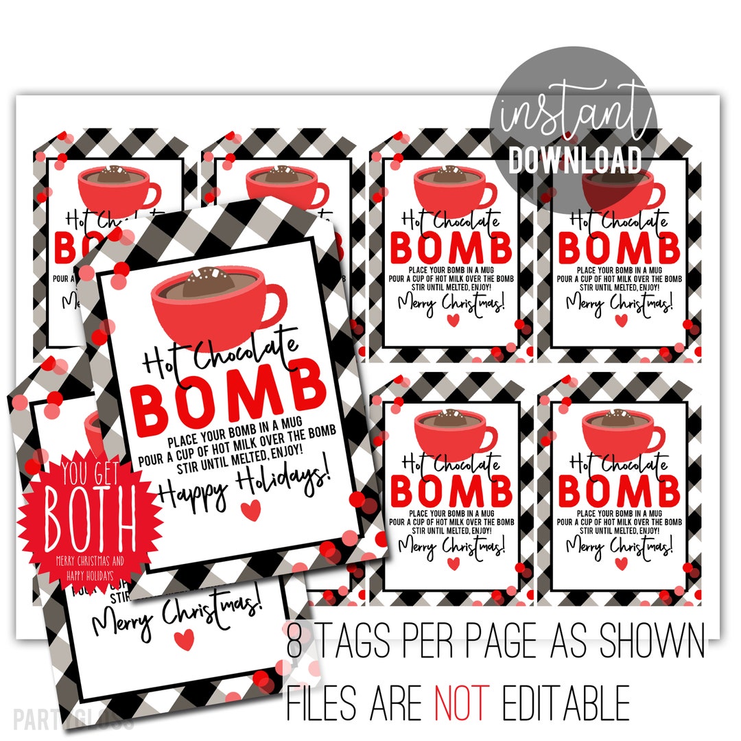 Christmas Hot Chocolate Bomb Printable Gift Tags, Hot Cocoa Bomb ...
