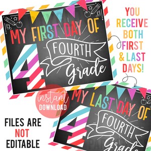 First Day of Fourth Grade 8x10 Printable Sign, Back to School Sign 4th ...