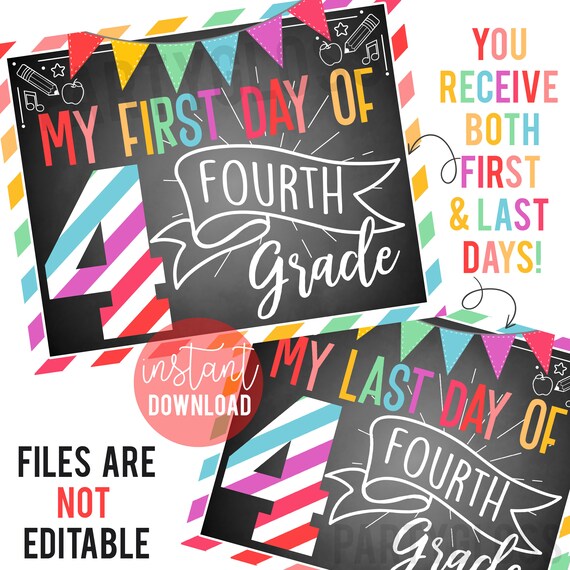 First Day of Fourth Grade 8x10 Printable Sign Back to School - Etsy