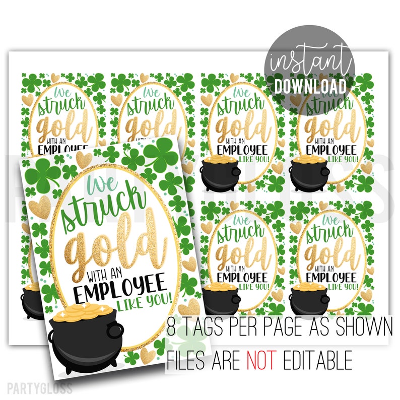 St. Patrick's Day Printable Employee Appreciation Tags - Etsy