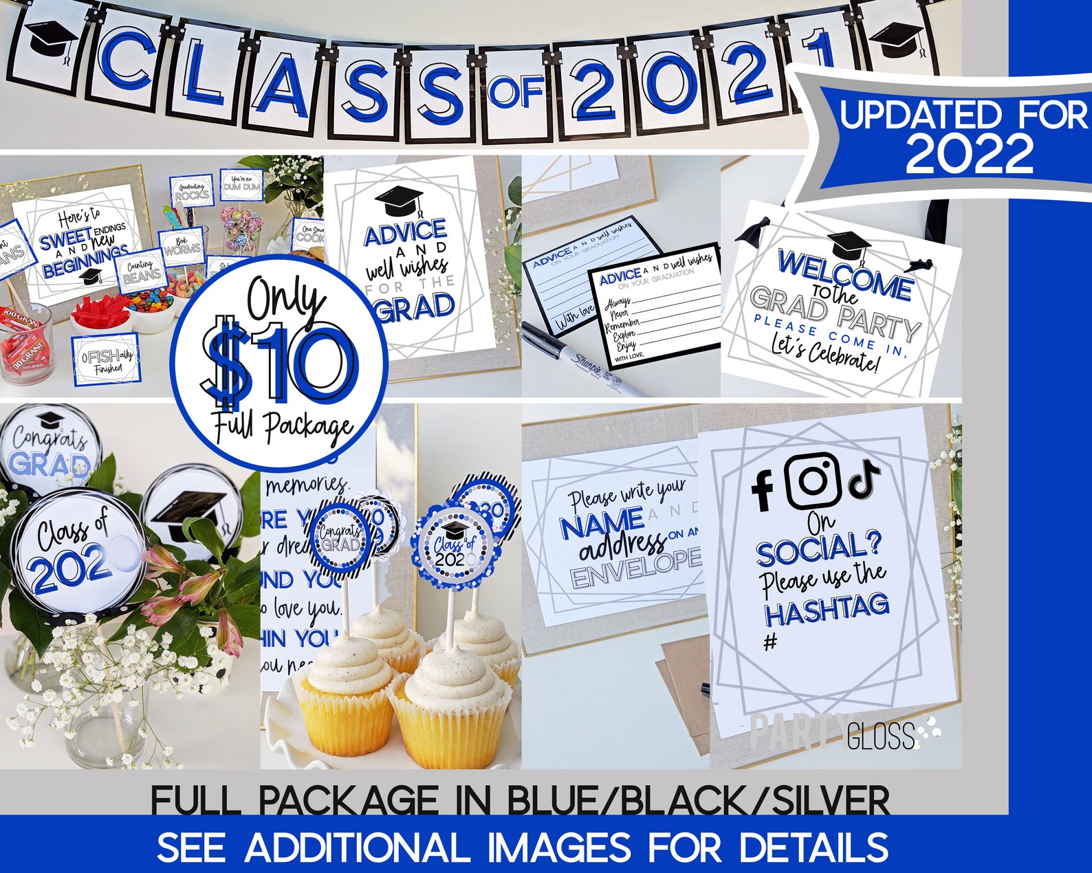 Graduation Printable Package Blue Silver Black Grad Party - Etsy