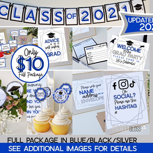 Black and Silver Editable Printable Graduation Party - Etsy