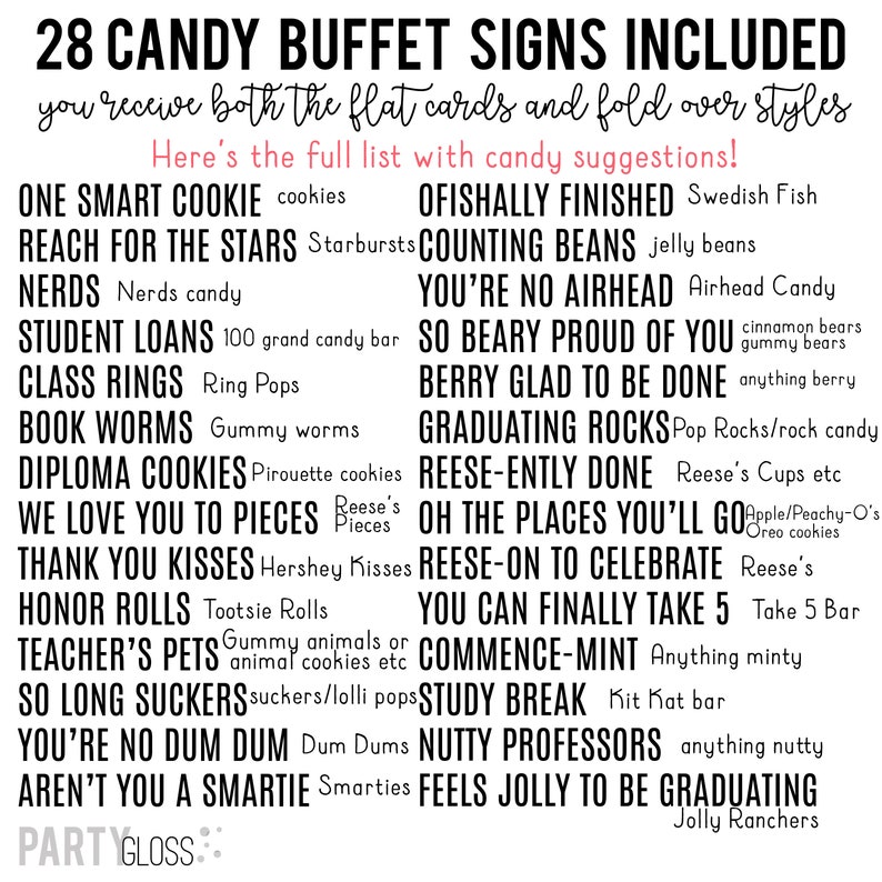 Graduation Candy Buffet Labels, Candy Bar Grad Party Graduation Candy ...
