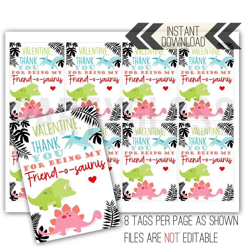 Valentine's Day Printable Tag Dinosaur Valentine | Etsy