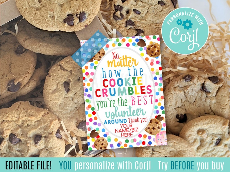 Editable Cookie Volunteer Appreciation Printable Tag | Volunteers | No ...