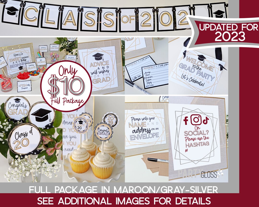 Graduation Printable Package | Maroon and Silver Grad Party Decor ...