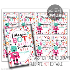 Robot Girl Valentine's Day Printable Tags Like You A Bot Class Team ...