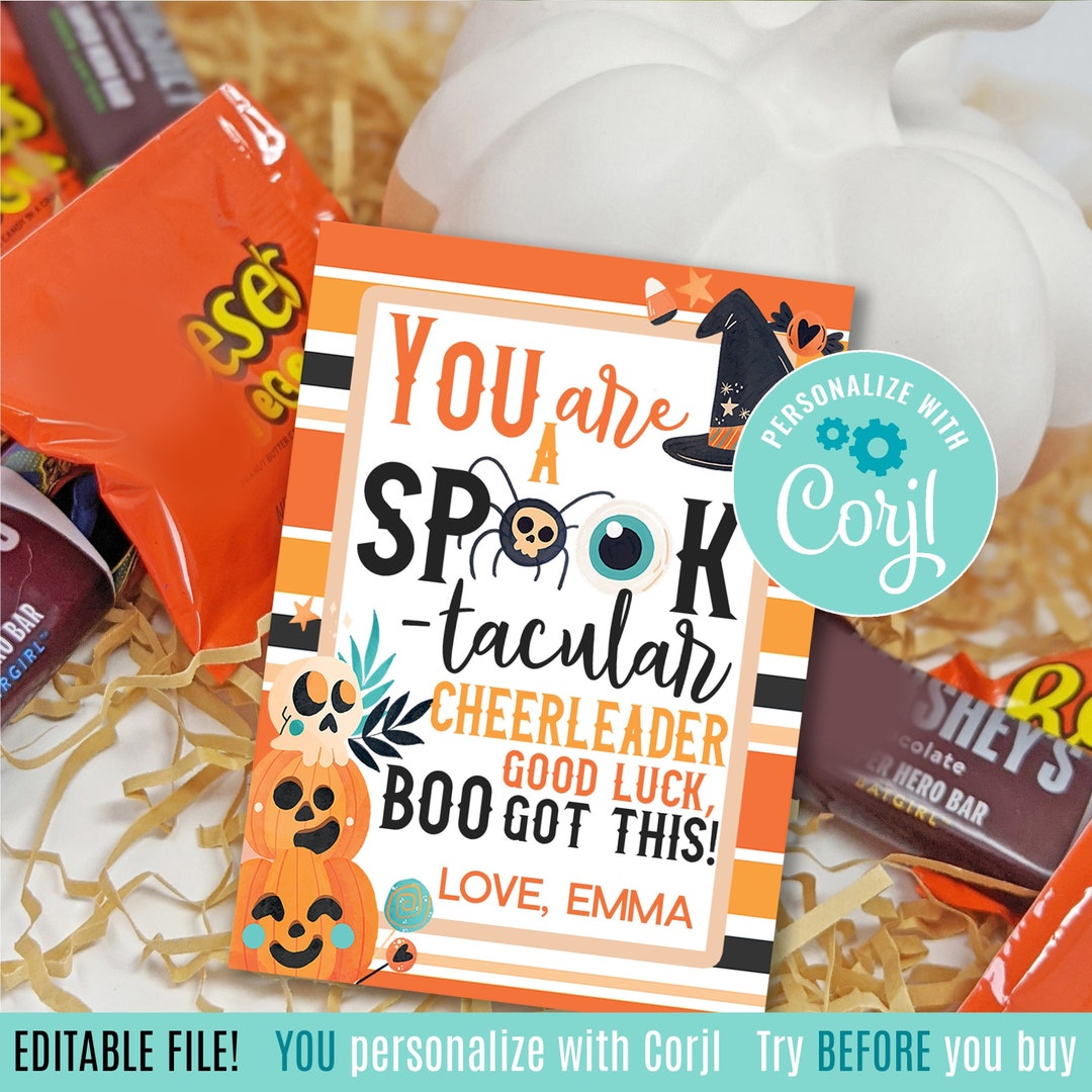 Editable Halloween Cheerleader Printable Gift Tags, Dancer Candy Treat ...