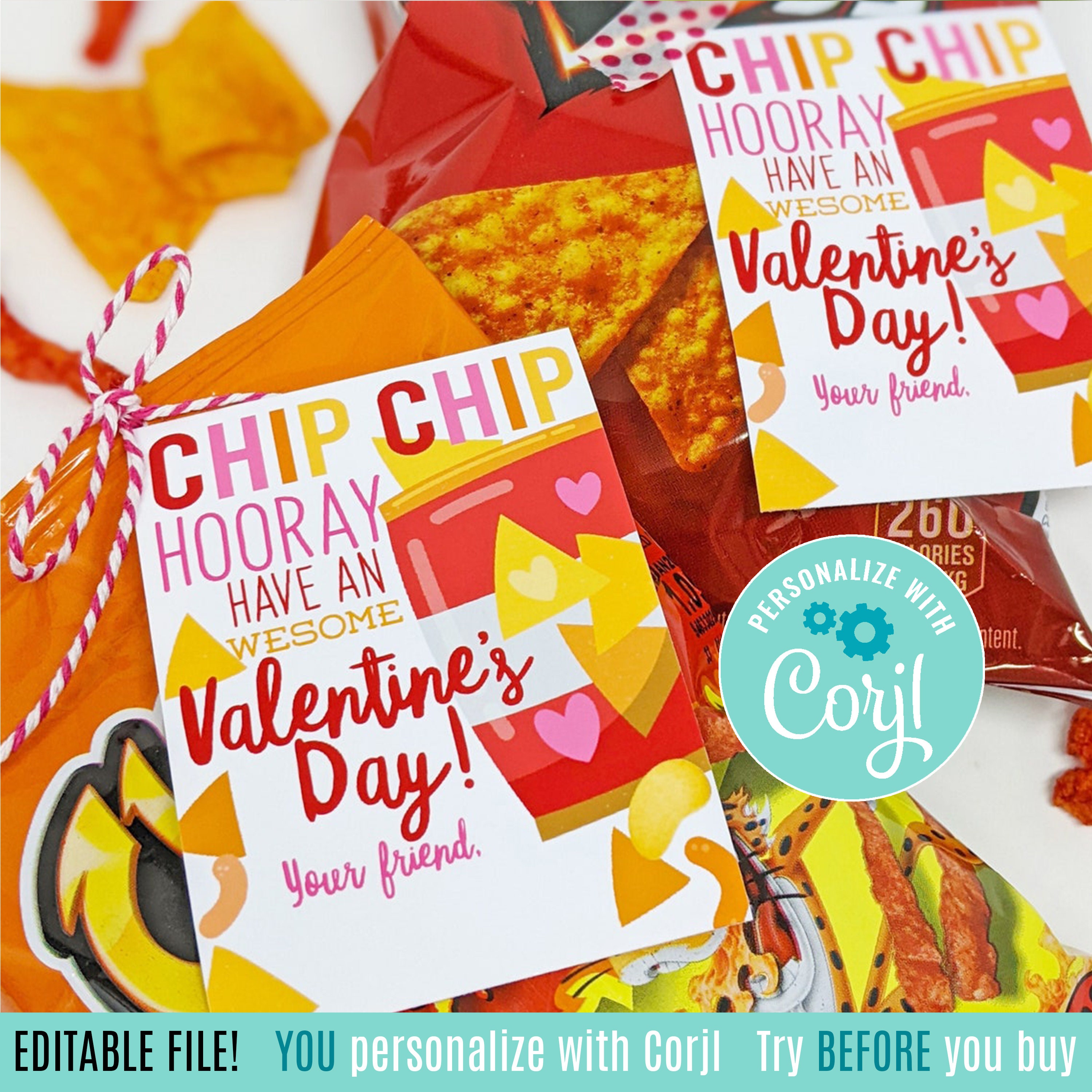 Editable Valentine's Day Bag of Chips Printable Gift Tags Chip Chip ...