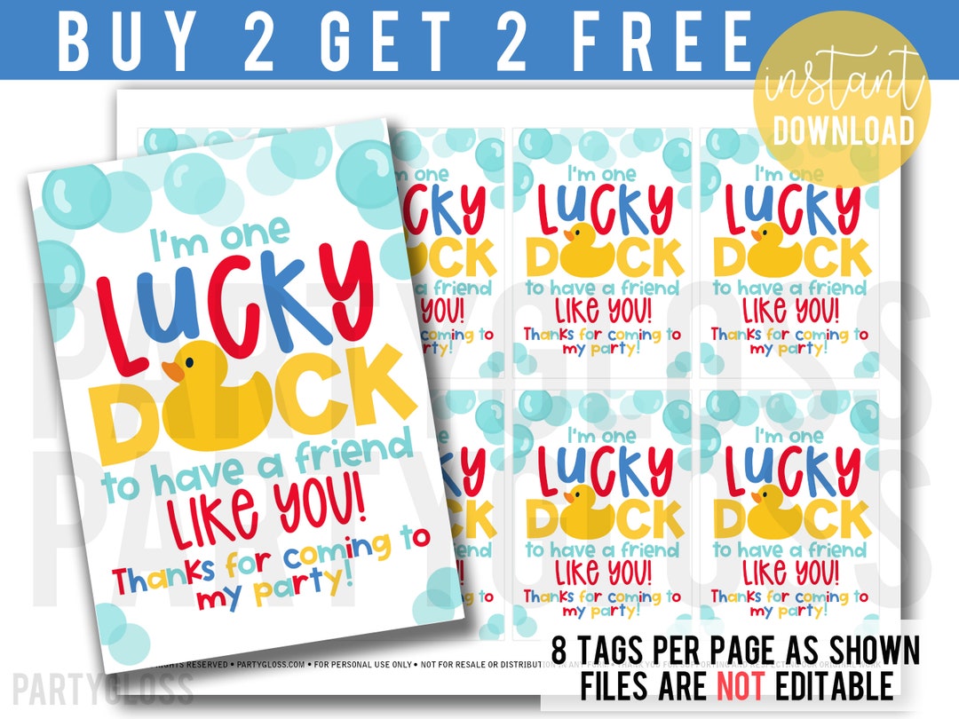 Rubber Duck Birthday Party Printable Favor Tags, I'm One Lucky Duck ...