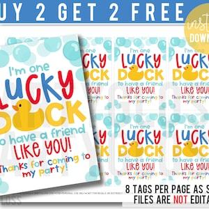 Rubber Duck Birthday Party Printable Favor Tags, I'm One Lucky Duck ...