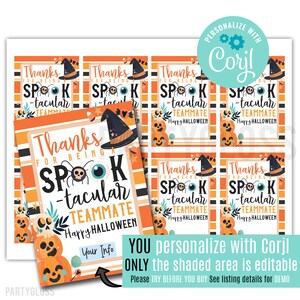 Editable Halloween Teammate Appreciation Printable Gift Tags, Team ...