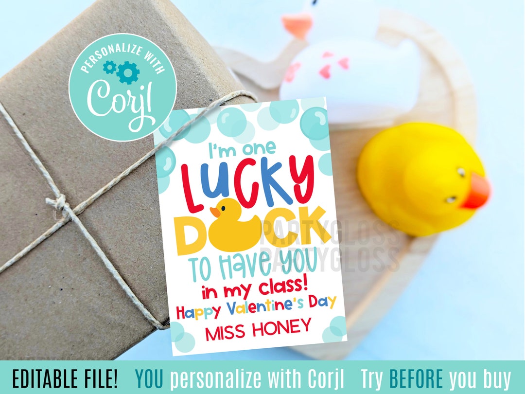 Editable Rubber Duck Valentine's Day Printable Tags, Lucky to Have You ...