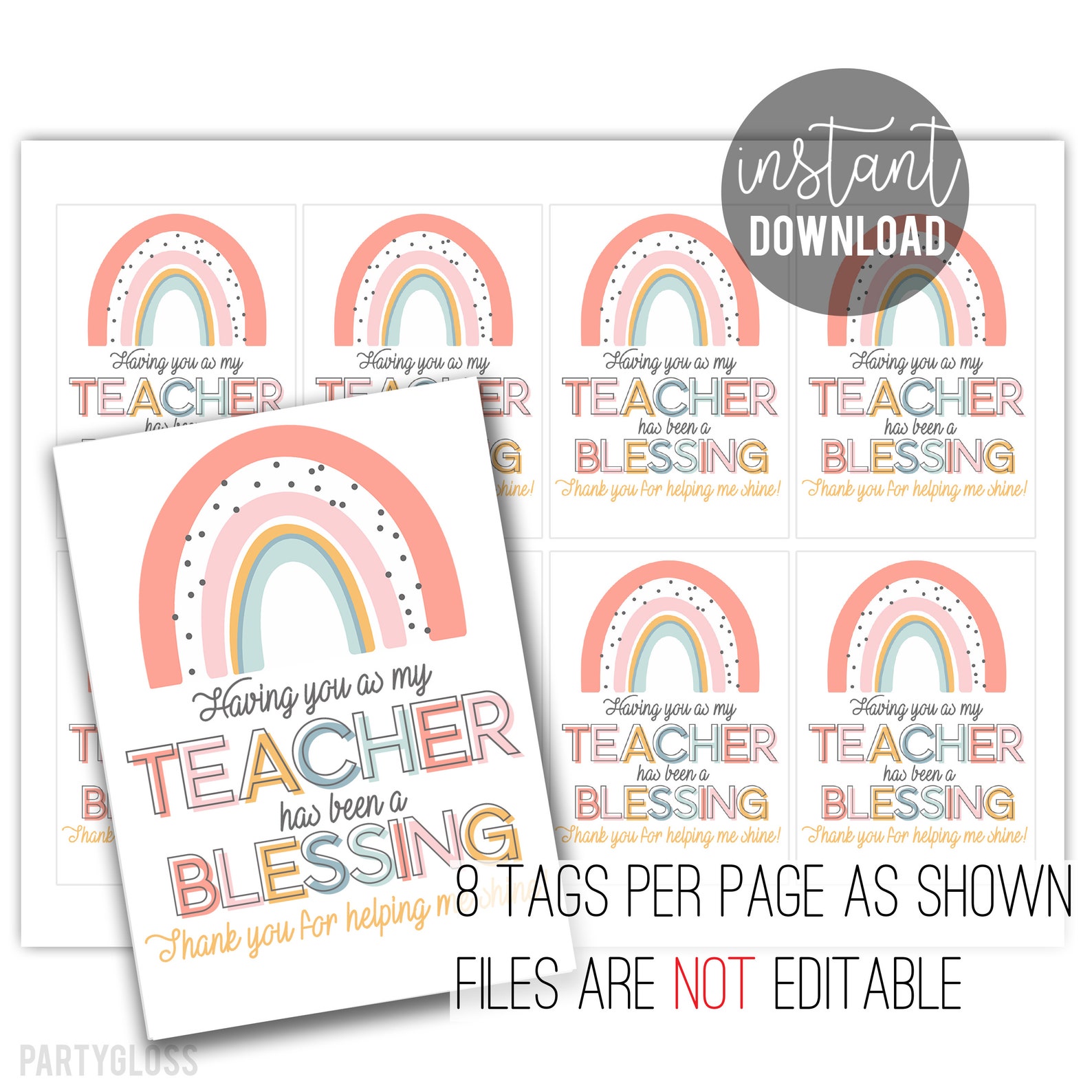 Easter Teacher Appreciation Printable Tags Rainbow Having You - Etsy