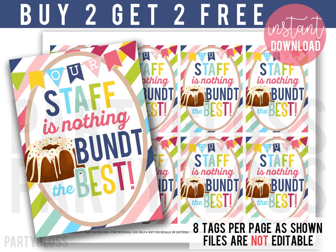 Bundt Cake Printable Tag, Staff Appreciation Tags, Bundt Cake ...