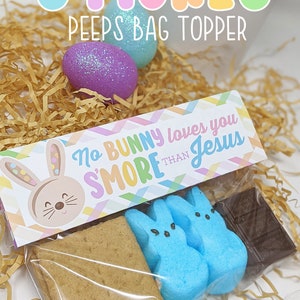 S'mores Peeps Printable Bag Toppers, Happy Easter Bunny Zip Label No ...