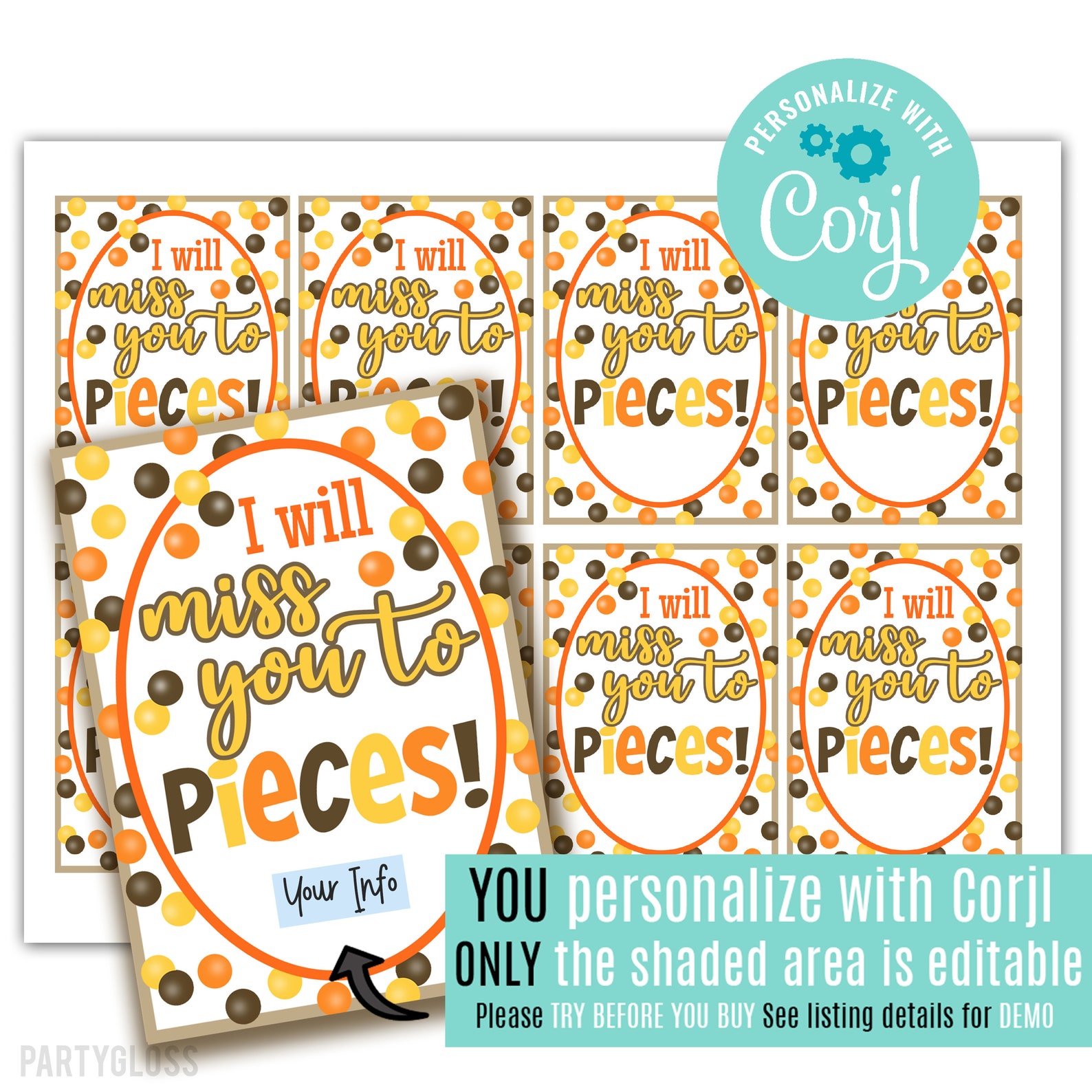 Editable I Will Miss You to Pieces Printable Appreciation Gift Tags ...