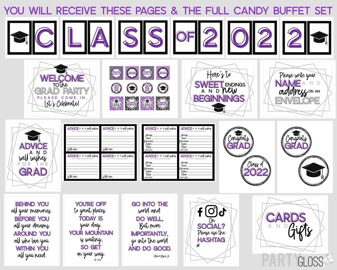Graduation Printable Package Purple Silver Black Grad Party - Etsy