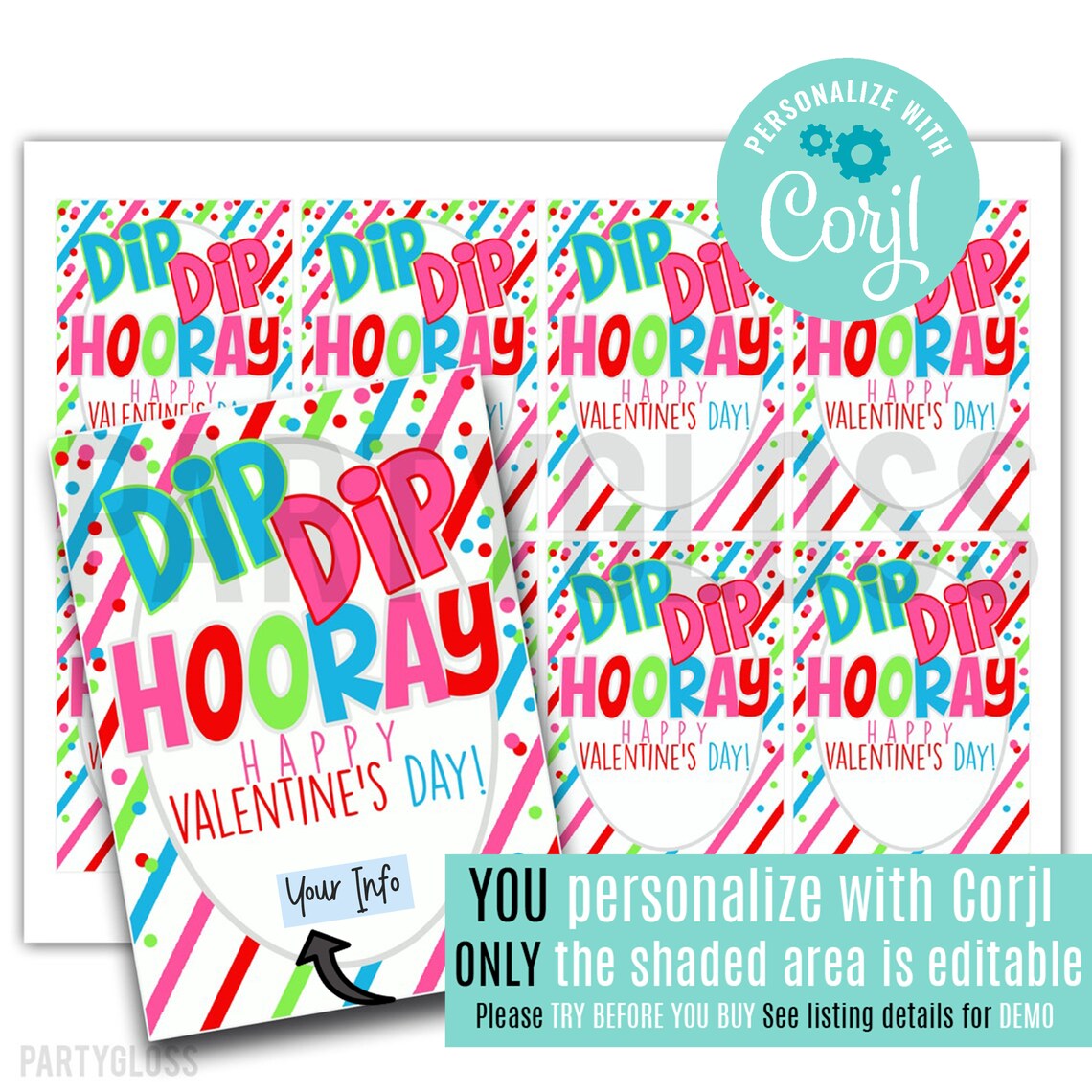 Editable Valentine's Day Printable Tag Dip Dip Hooray - Etsy