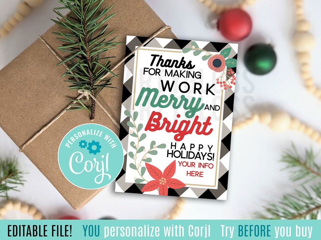 Editable Christmas Thanks for Making Work Merry and Bright Appreciation ...