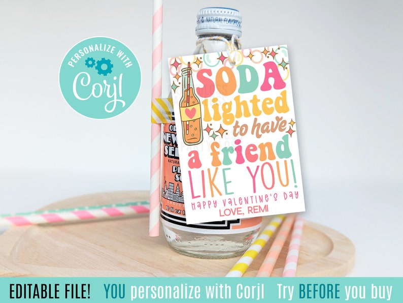 Editable Soda Valentine's Day Printable Tags Pink Crazy - Etsy