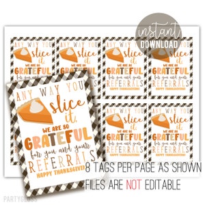 Thanksgiving Referral Appreciation Printable Gift Tags Pie Tag Anyway ...