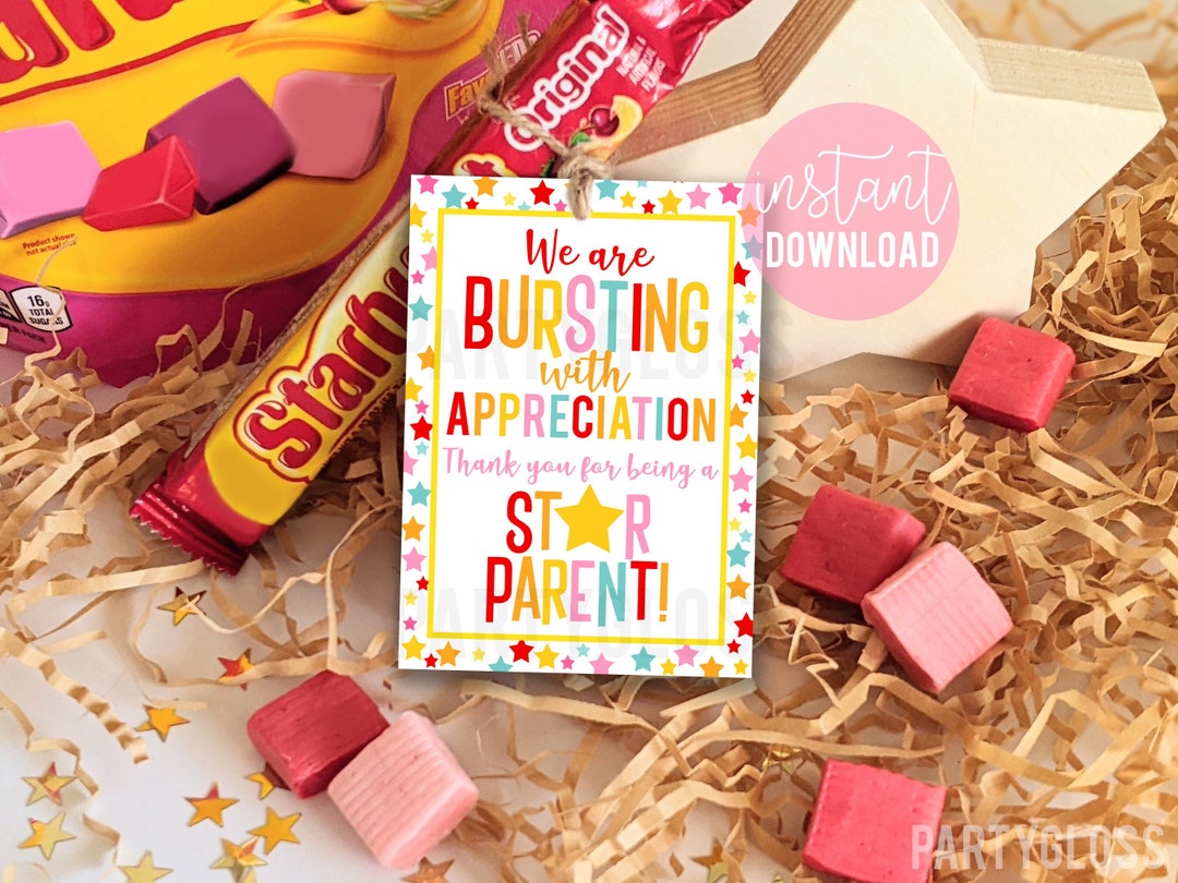 Star Parent Appreciation Printable Thank You Gift Tags, Candy Bursting ...