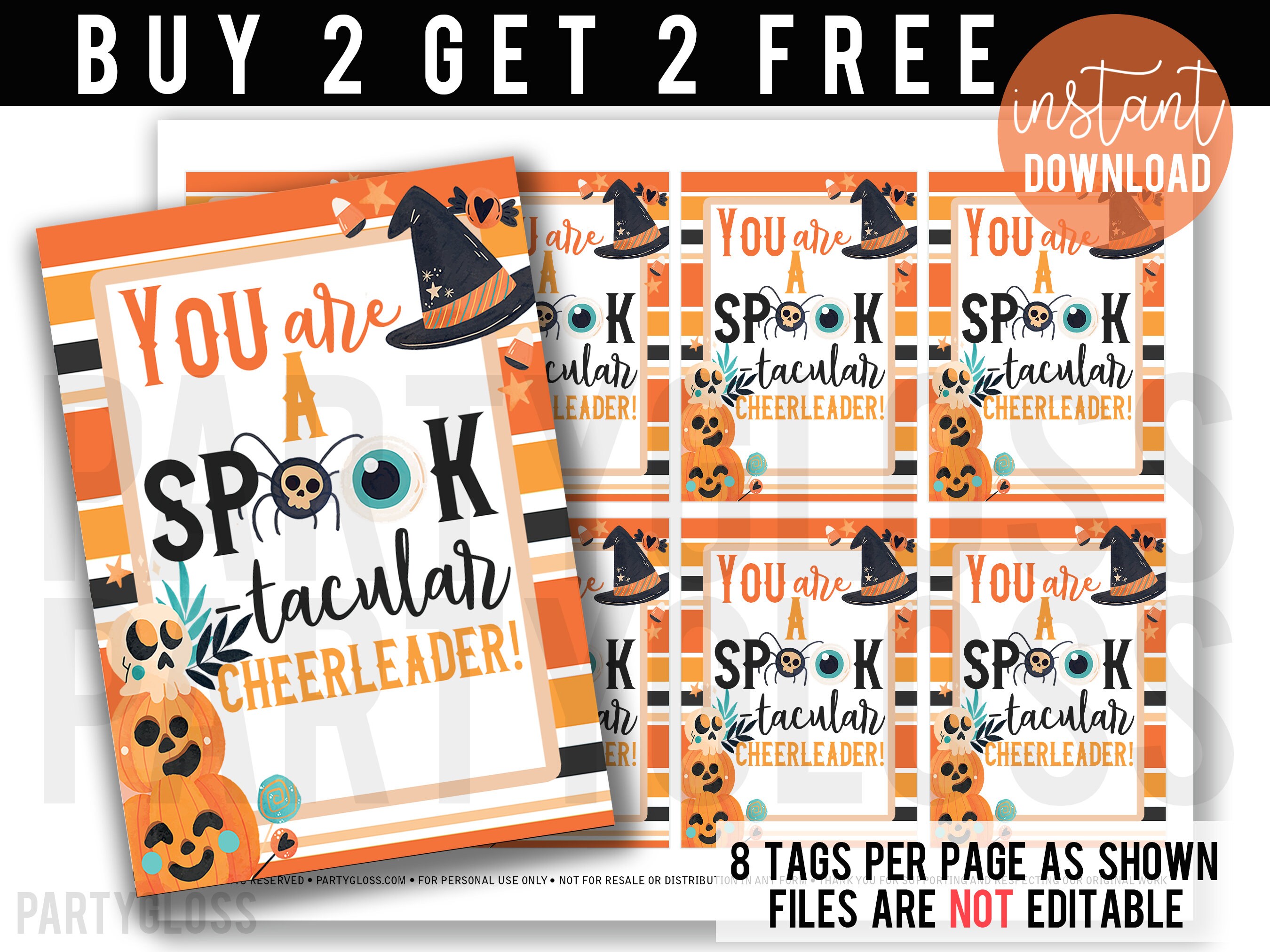 Halloween Cheer Printable Gift Tags, Good Luck Treats Tags Team ...