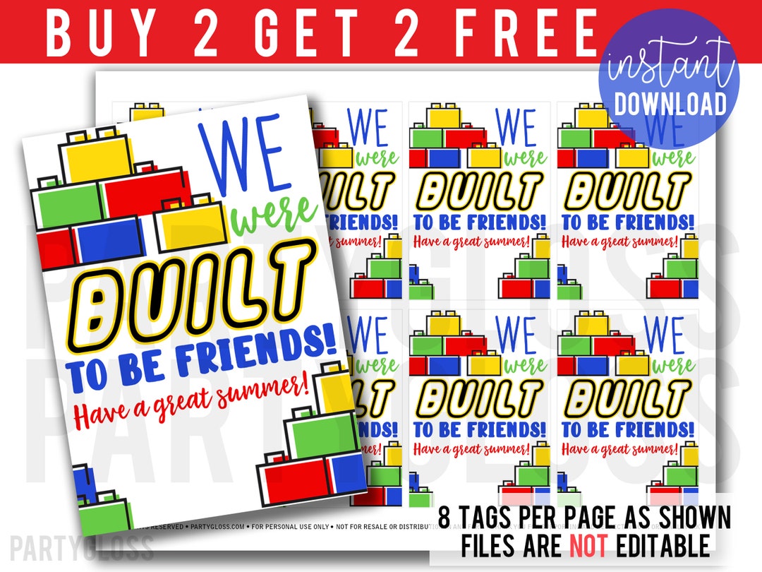 Building Brick End of the Year Printable Tags, Non Food, Built to Be ...