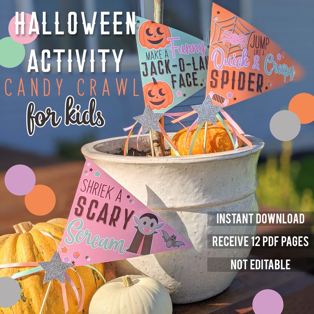 Halloween Activity Printables, Halloween Pennant Candy Crawl Candy Hunt ...